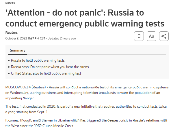 The US and Russia are both testing their Emergency Alert Systems today ...